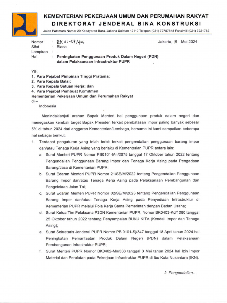 Surat Peningkatan Penggunaan Produk Dalam Negeri (PDN) Dalam ...