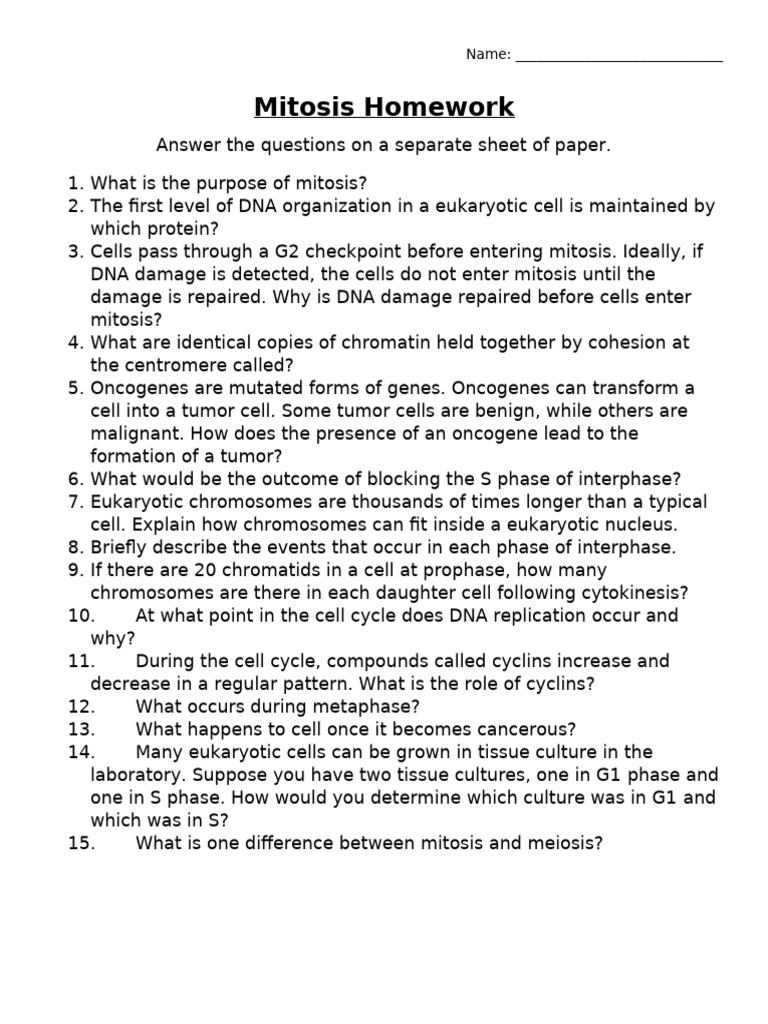 Mitosis Homework | PDF