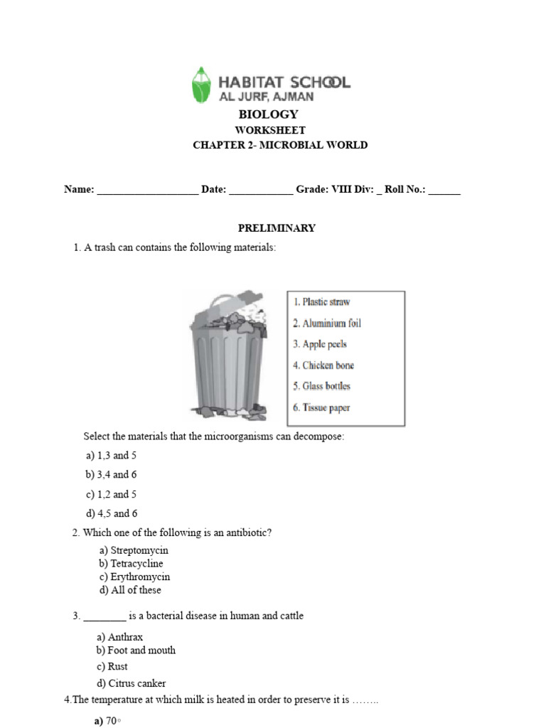 _GRADE 8_Chapter 2_microbial world_ Worksheet (1) | PDF | Malaria ...