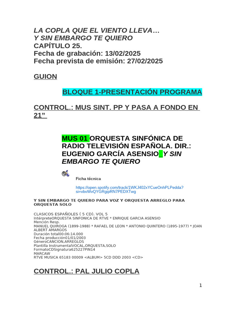 25 02 27 La Copla Juanita Reina y Sin Embargo Te Quiero Draft02 | PDF