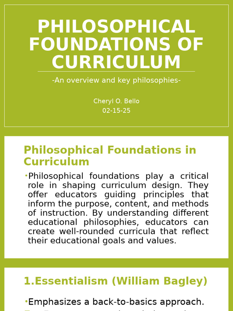 Philosophical Foundations of Curriculum | PDF