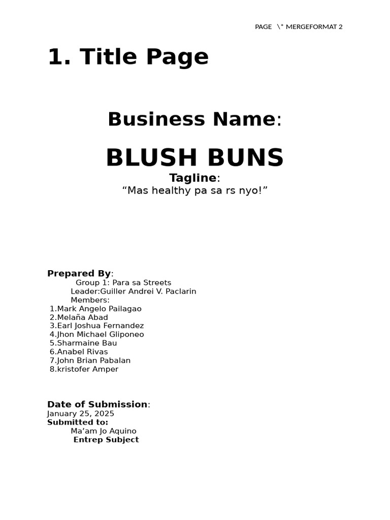 GROUP-6-BLUSH-BUNS-FINAL-BUSINESS-PLAN | PDF | Hamburgers | Foods