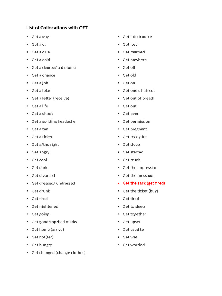 List of Collocations With GET - Valová | PDF