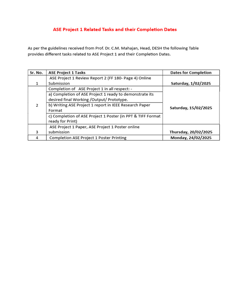ASE Project1 - Different Tasks and Their Completion Dates | PDF