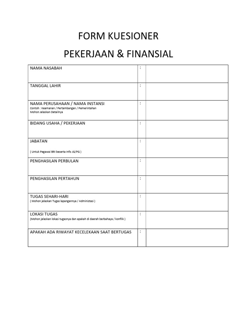 Kuesioner - Pekerjaan 2 Dan Finansial | PDF