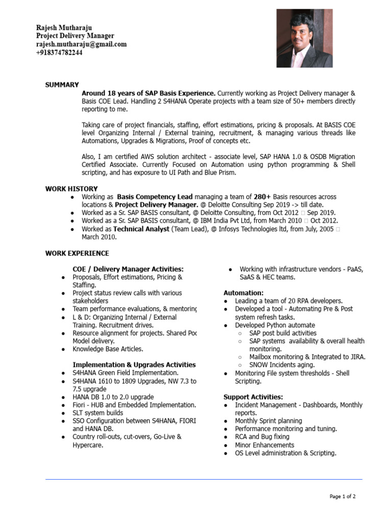 Rajesh SAP BASIS SR Manager 2023 | PDF | Computing | Information Technology