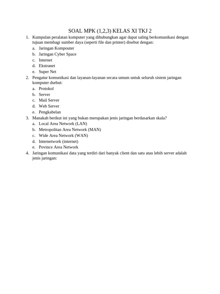 SOAL UJIAN MPK 123 TKJ KELAS XI | PDF