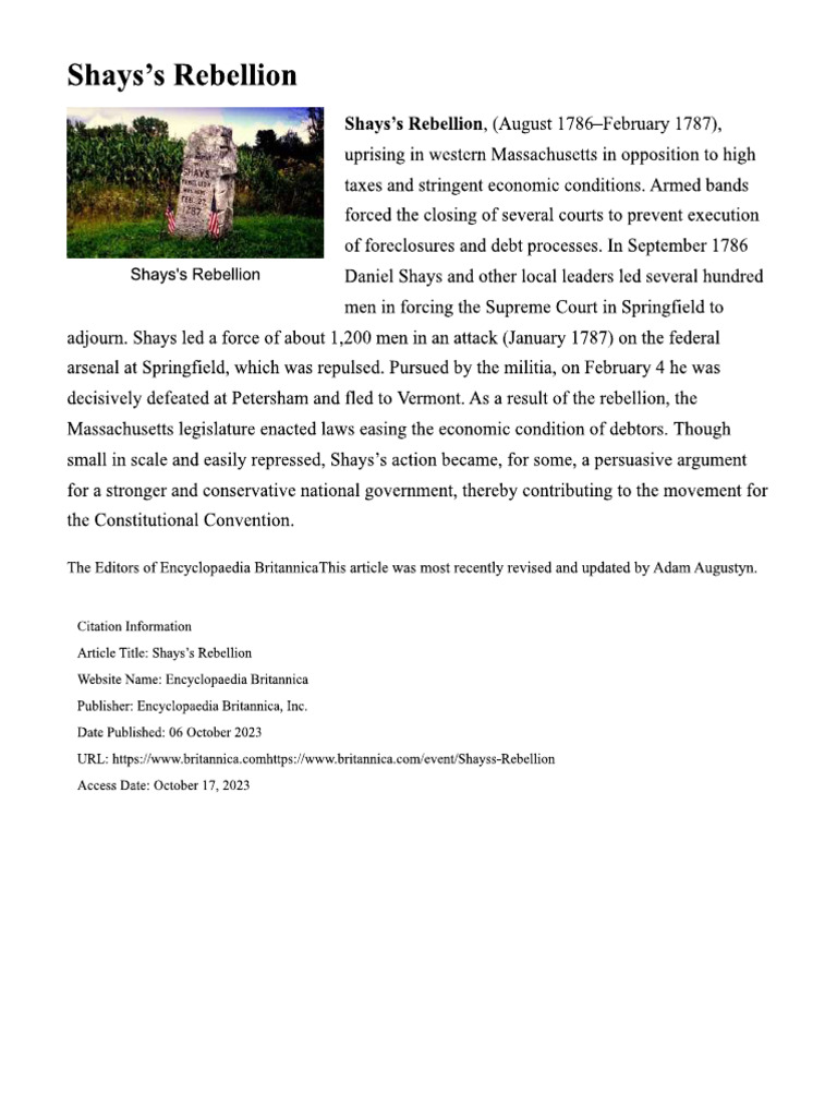 Shay's Rebellion | PDF