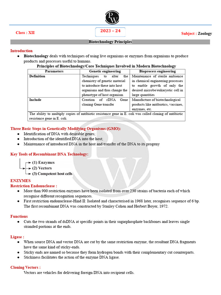 Short Notes - Biotechnology - Principles and Processes - Sarthak KCET ...