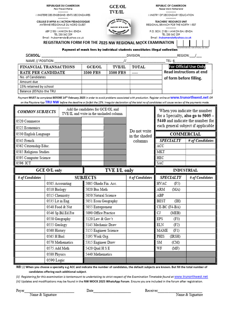 2025 NW Regional Mock Exam Registration | PDF | Science | Liberal Arts ...