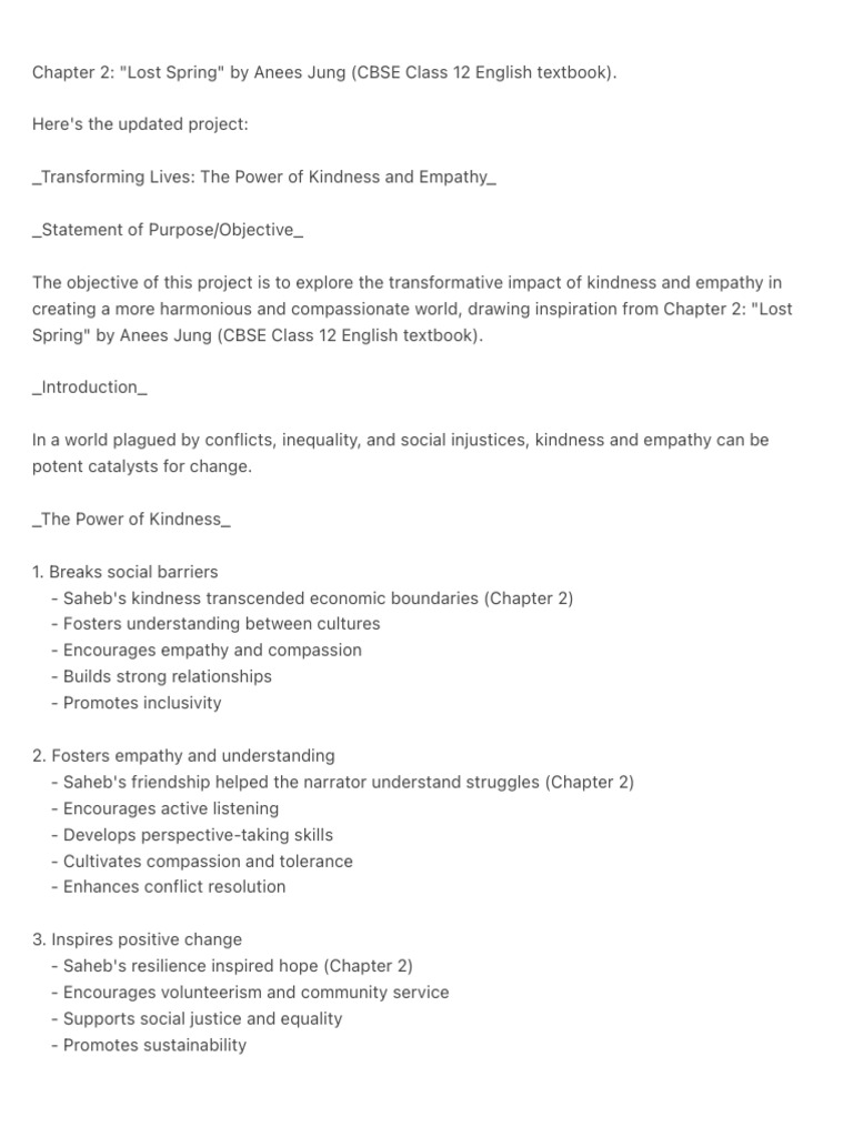 Chapter 2 Lost Spring by Anees Jung (CBSE Class 12 English Textbook… | PDF | Empathy | Compassion