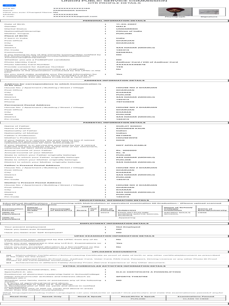 View Otr Profile Upsc | PDF | Government And Personhood