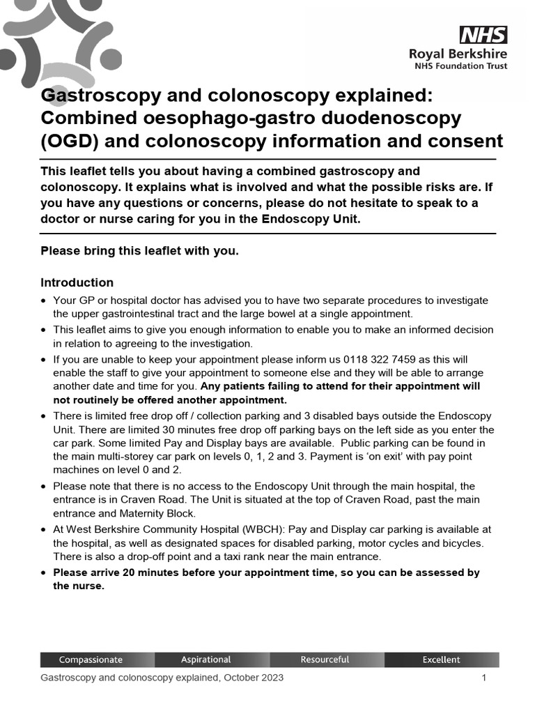 Ogd and Colonoscopy Explained - Oct23 | PDF | Colonoscopy | Endoscopy