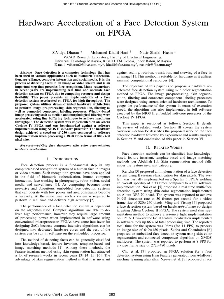 Hardware Acceleration Of A Face Detection System On Fpga Pdf Field Programmable Gate Array
