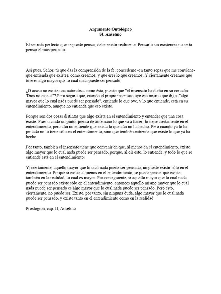 Argumento Ontológico de San Anselmo | PDF