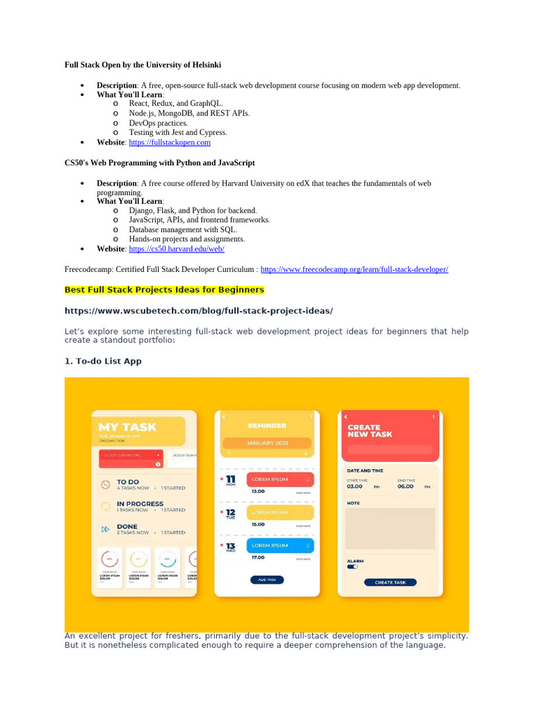 Best Full Stack Projects Ideas For Beginners | PDF | Websites | Web ...
