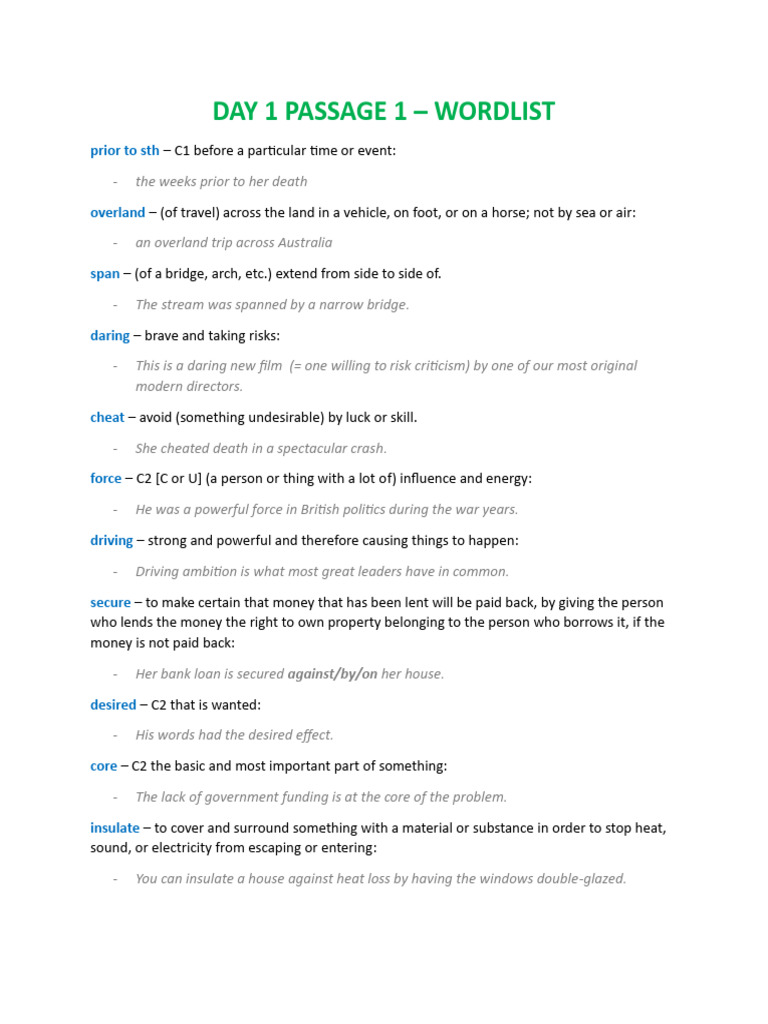 Day 1 Passage 1 - Wordlist | PDF