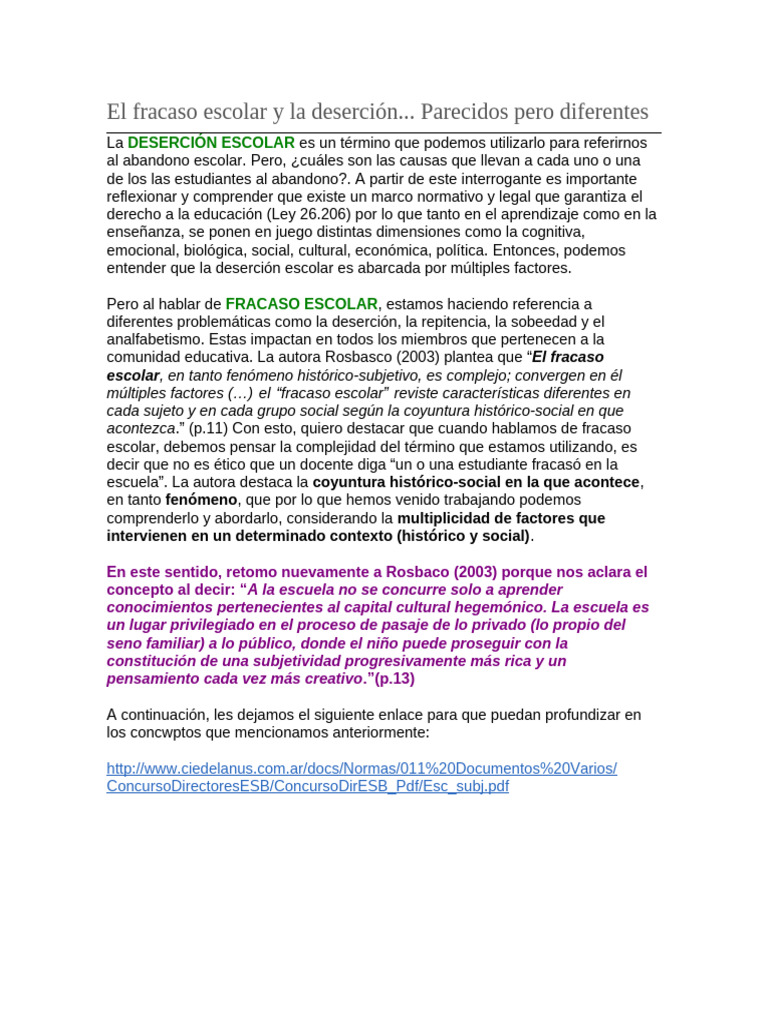 El Fracaso Escolar y La Deserción | PDF