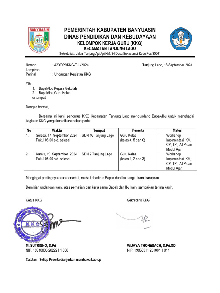 Undangan KKG September 2024 | PDF