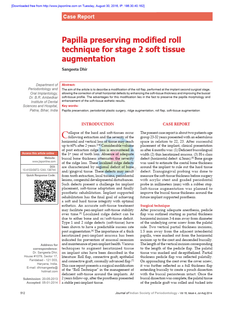 Papilla Preserving Modified Roll Technique For Stage 2 Soft Tissue ...
