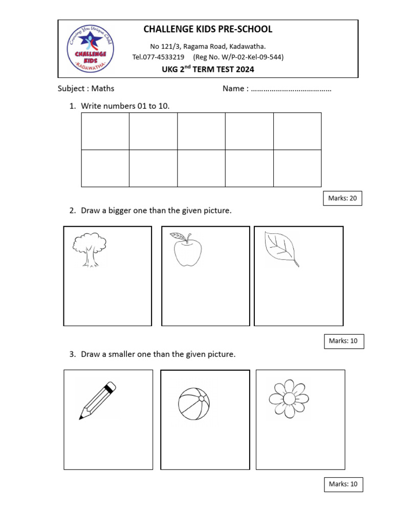 UKG Maths 2024 | PDF