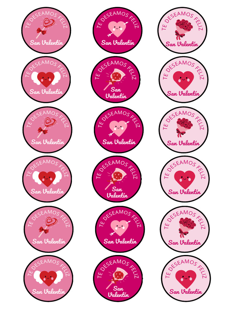 Documento A4 Stickers San Valentín Ilustrativo Rojo Blanco Rosa | PDF