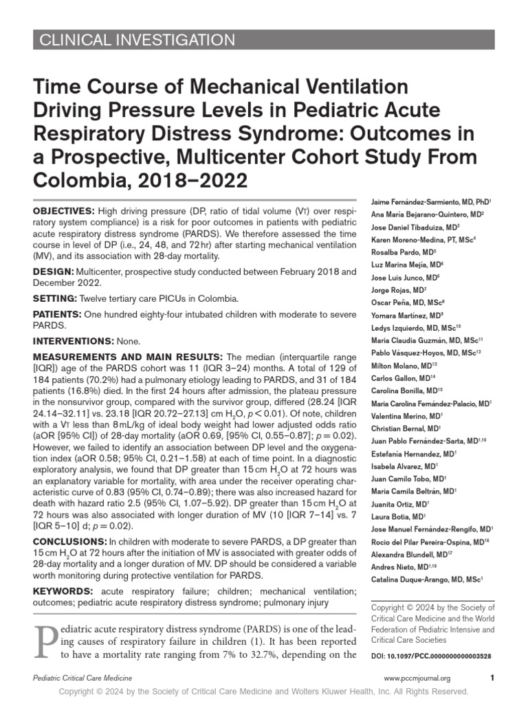 Driving Pressure and PARDS Outcomes Study | PDF | Diseases And ...