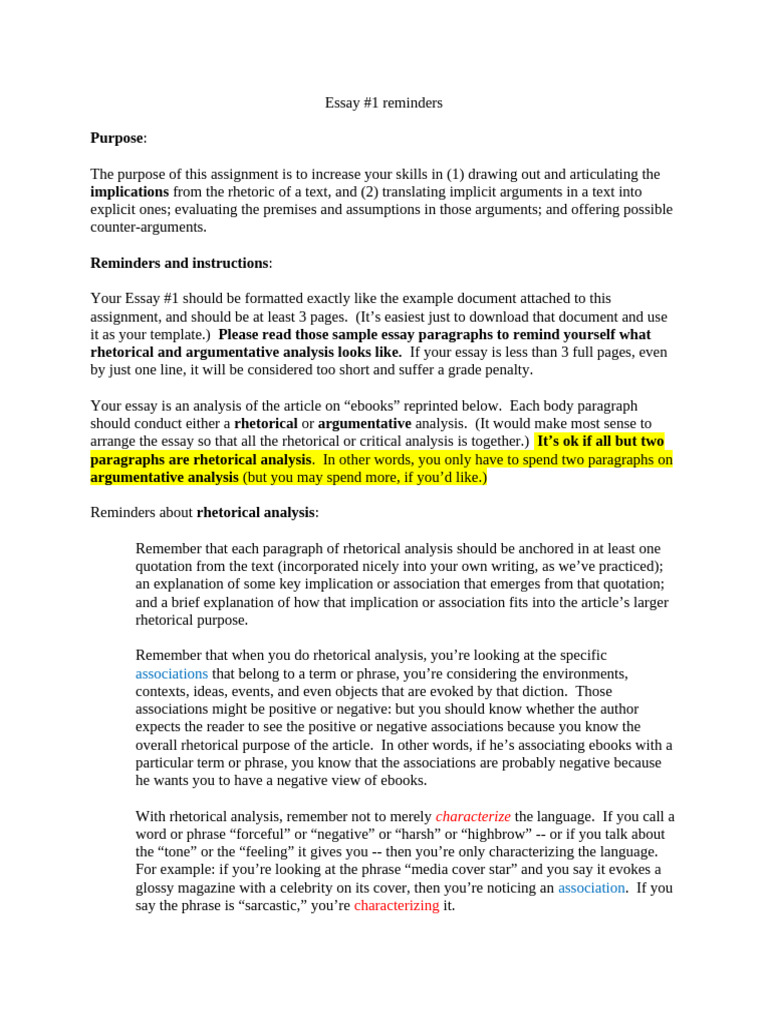 Essay #1: Rhetorical Analysis Guide | PDF | Essays | Argument