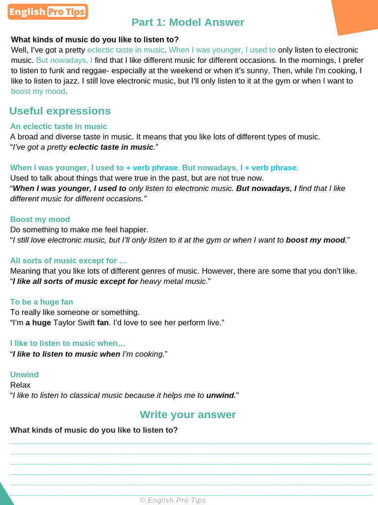 IELTS Speaking Part 1: Music & Perfume | PDF | Perfume | Odor