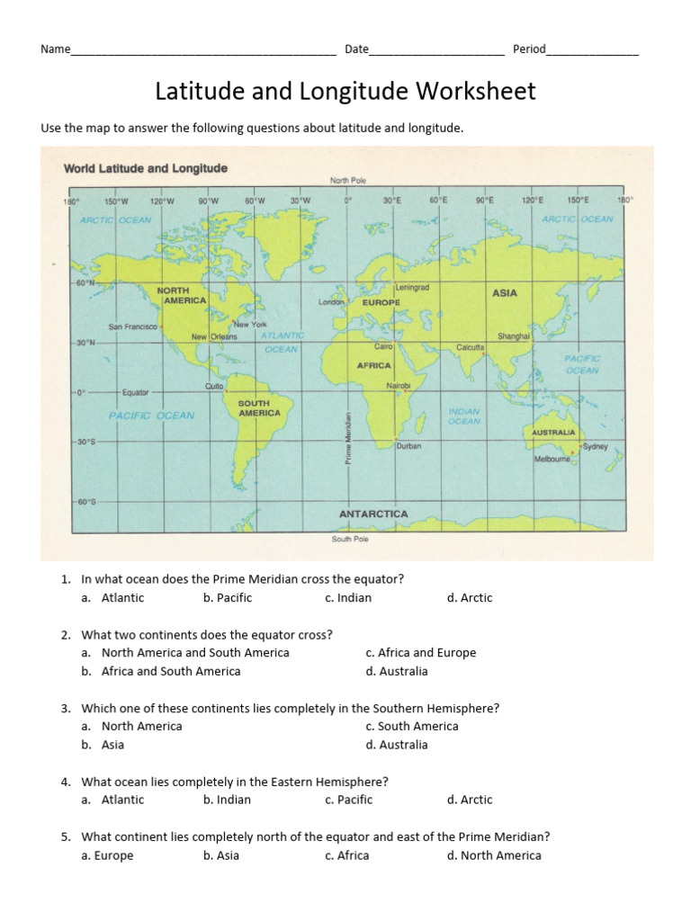 Latitude and Longitude Worksheet | PDF | Longitude | Latitude