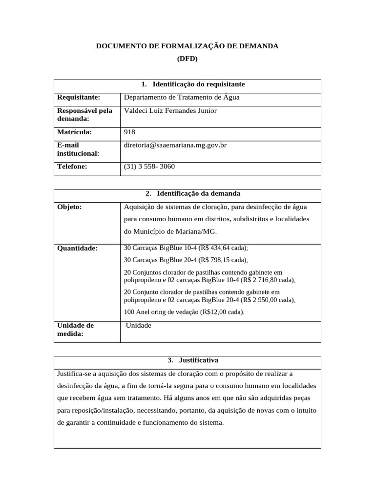 Modelo NOVO DFD - PCA Preenchido 2024 Ok | PDF