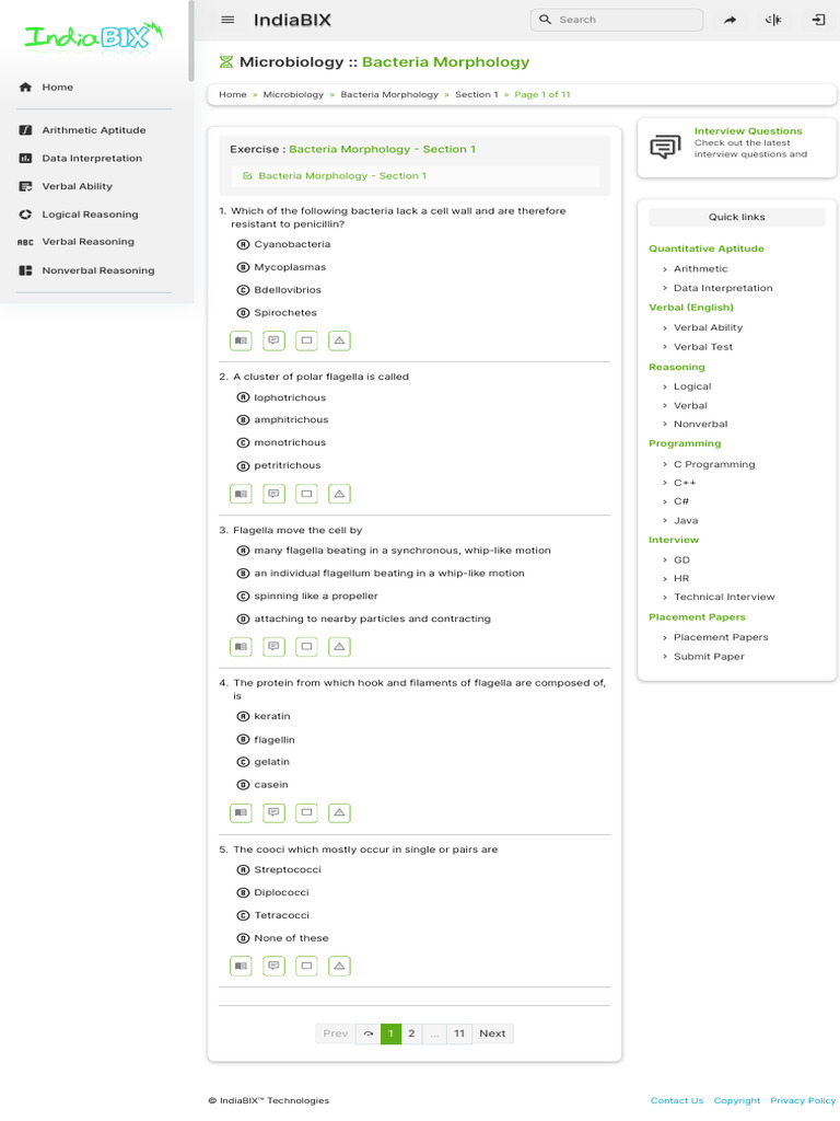 Bacteria Morphology - Microbiology Questions and Answers | PDF ...