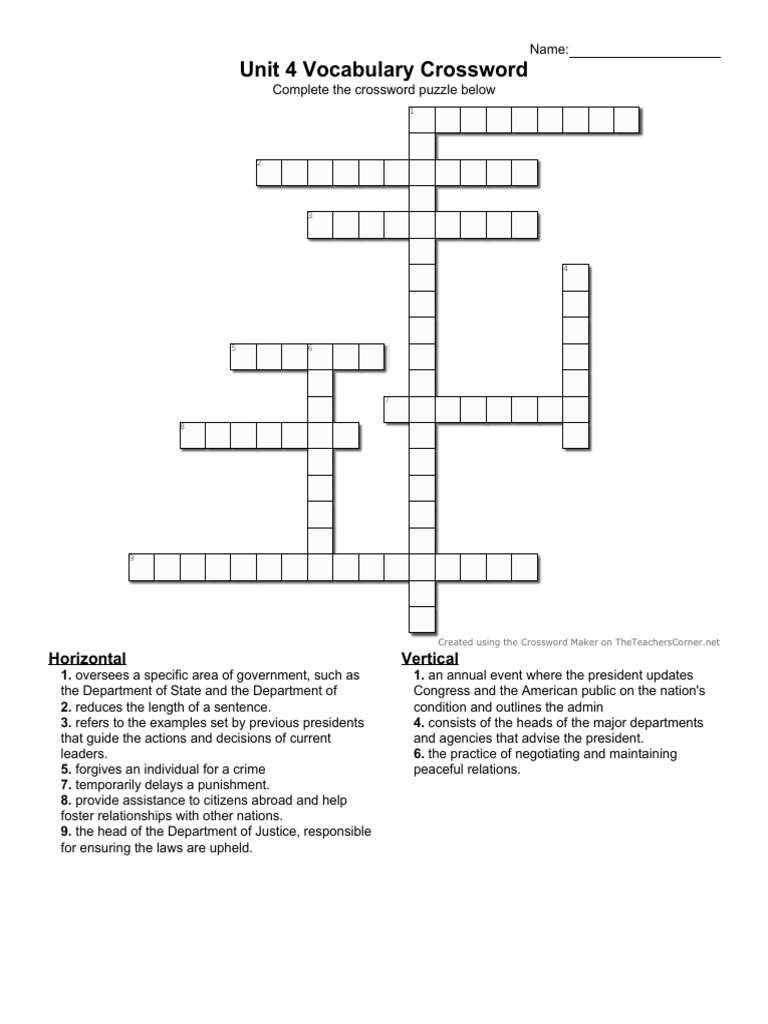 Unit 4 Vocab Crossword | PDF