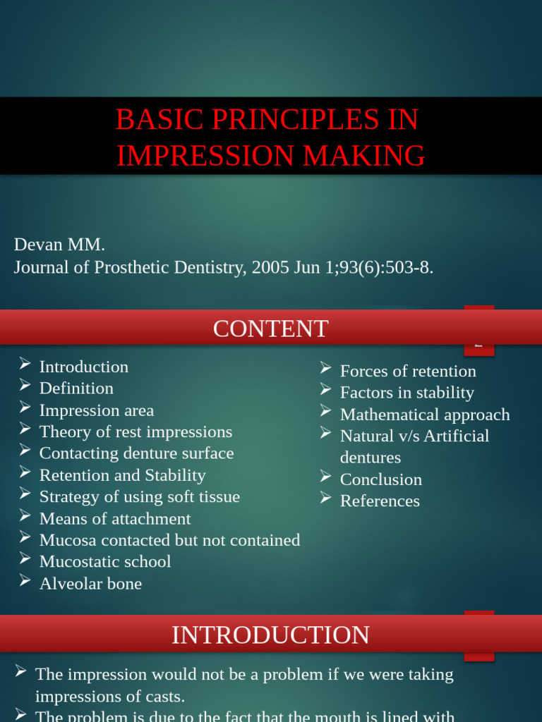 Basic Principles in Impression Making | PDF | Dentures | Stress (Mechanics)