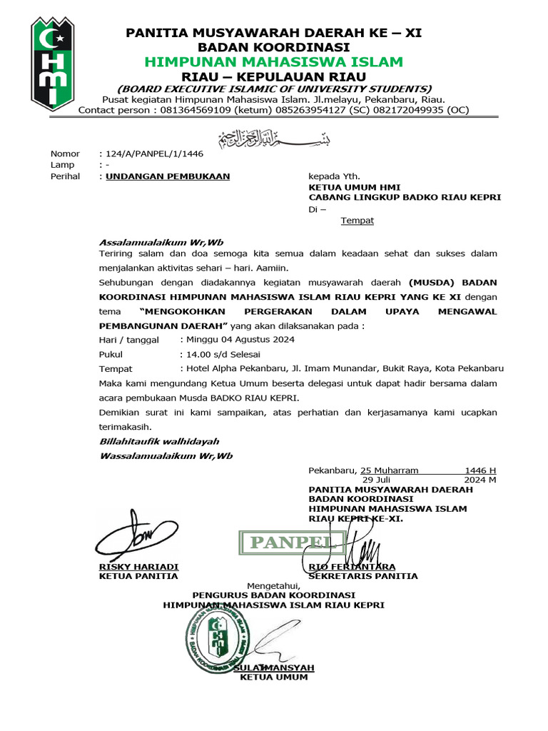 Undangan Musda HMI Riau Kepri XI | PDF