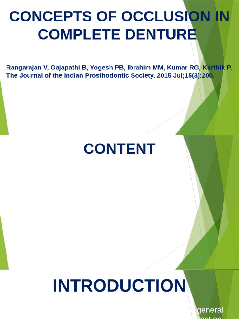 JC 2 Concepts of Occlusion | PDF | Dentures | Dentistry Branches