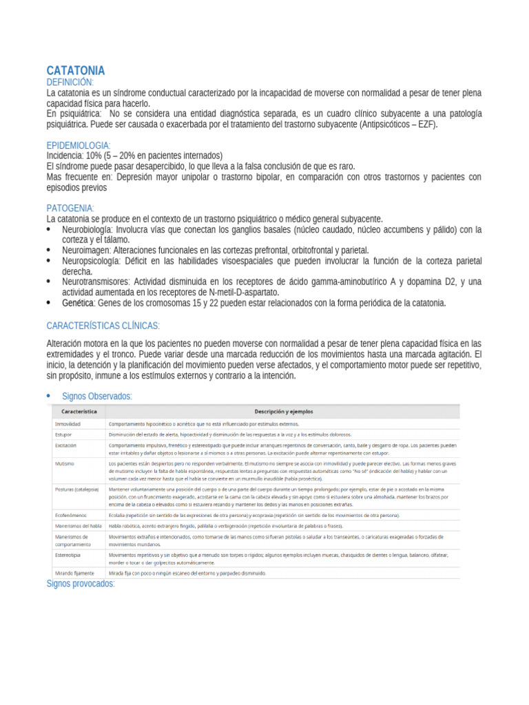 Catatonia: Síntomas y Diagnóstico | PDF | Benzodiazepinas | Medicina