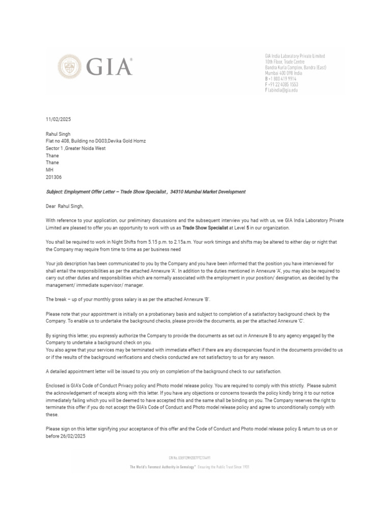 India Offer Letter 2025-02-11 | PDF | Salary | Economies