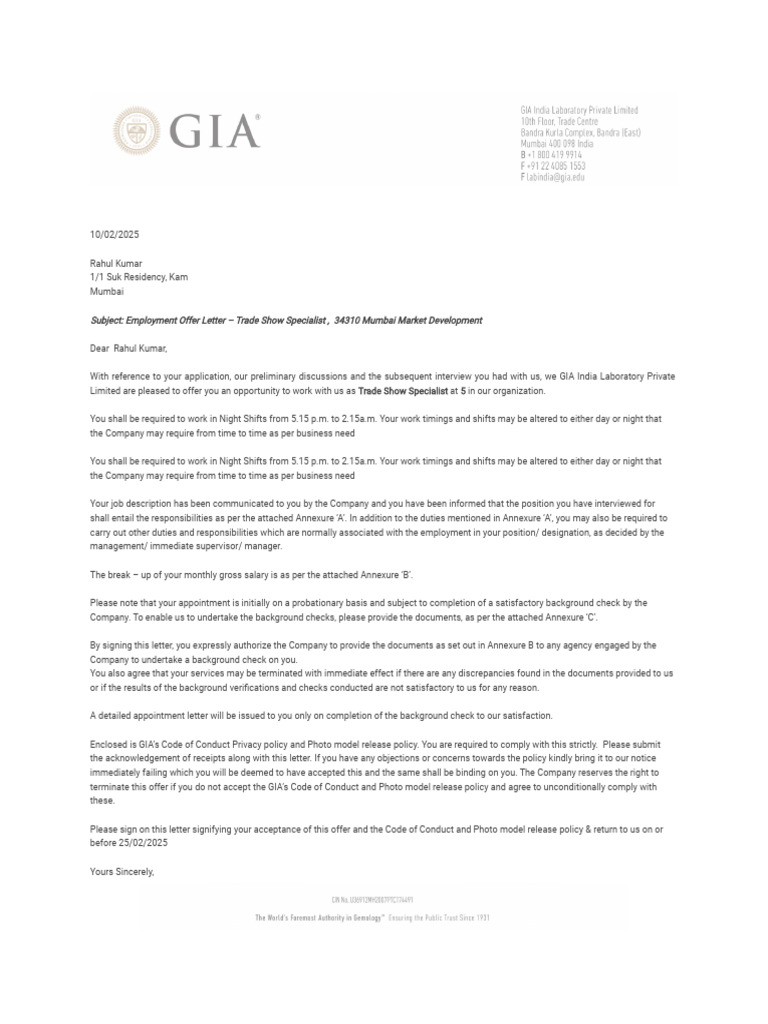 India - Offer Letter 2025-02-10 | PDF | Salary | Business