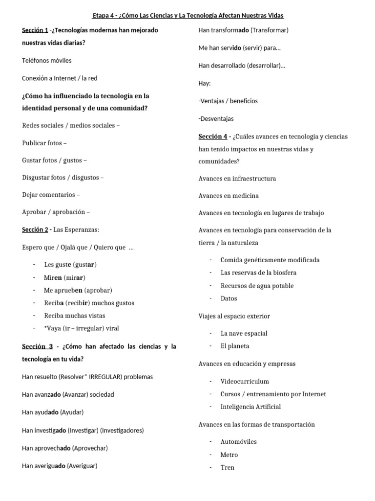 0 - Vocabulario - Ciencias y Tecnología 2pgs | PDF | Internet