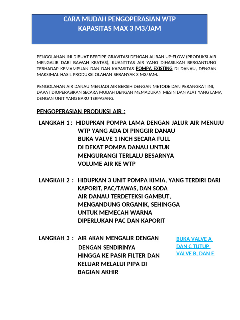 Tata Cara Mudah Operasi WTP | PDF