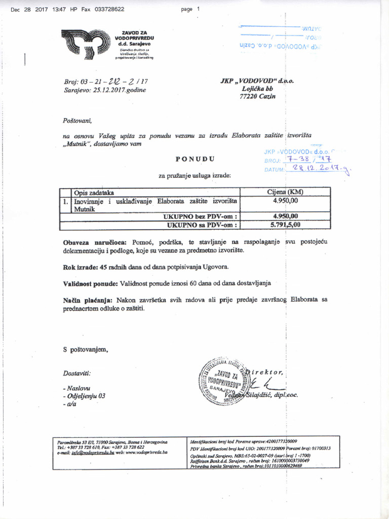 Ponuda - Zavod Za Vodoprivredu | PDF