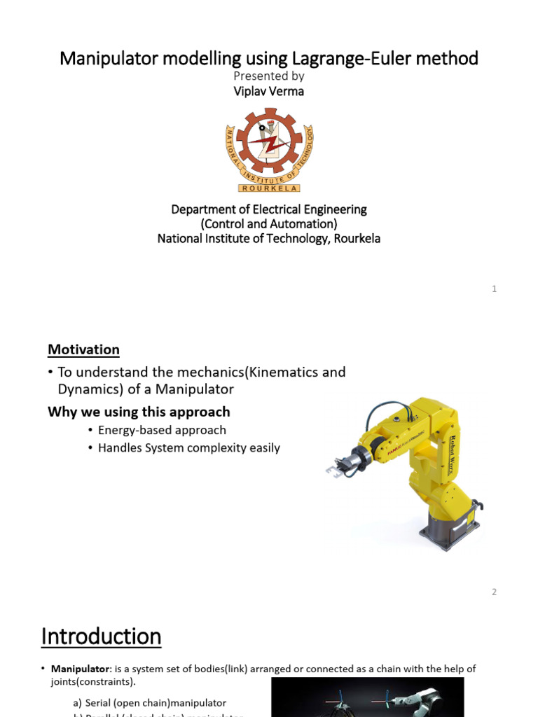 Lagrange-Euler Dynamics for Modelling Robotic Arm | PDF | Kinematics | Classical Mechanics