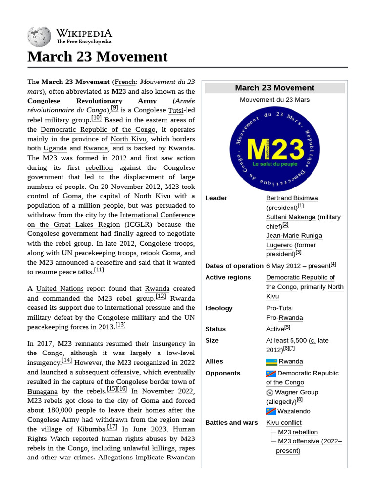 M23 Movement: DRC Rebel Group Overview | PDF | Democratic Republic Of ...