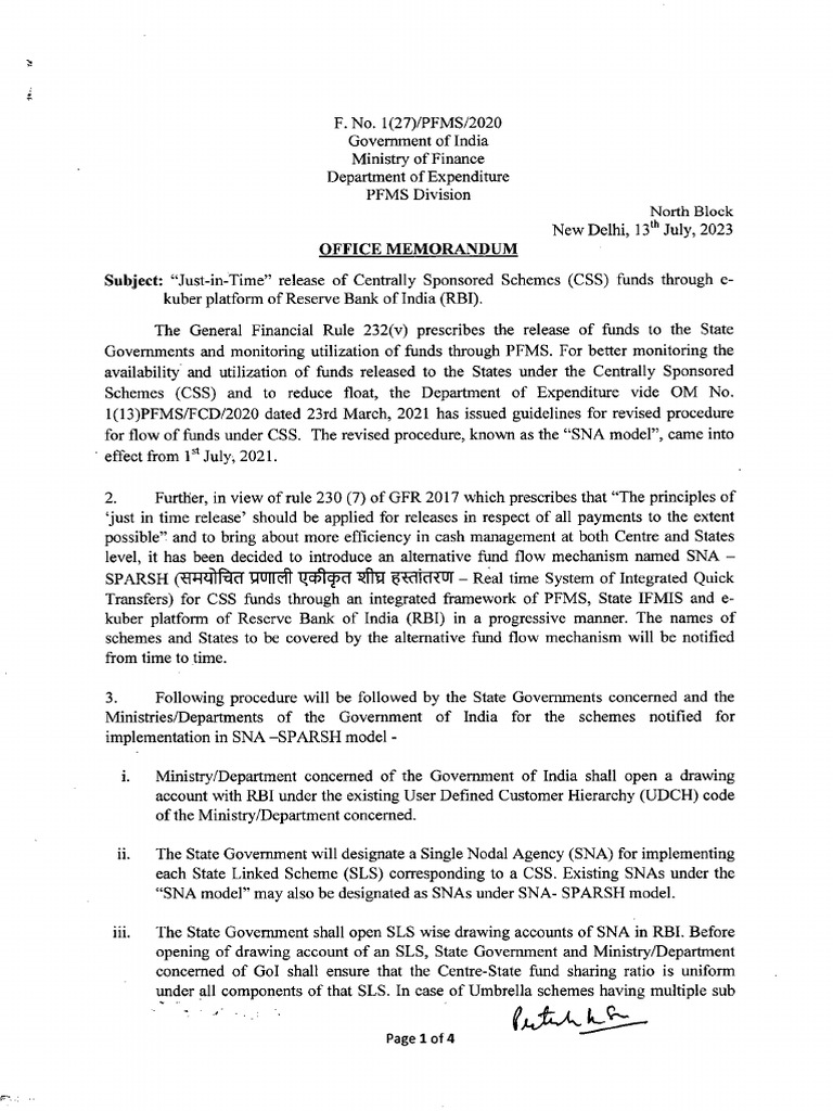 SNA-SPARSH Fund Release Guidelines | PDF | Reserve Bank Of India