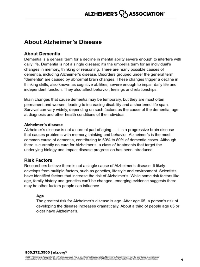 Alzheimers Dementia About Alzheimers Disease Ts | PDF | Alzheimer's ...