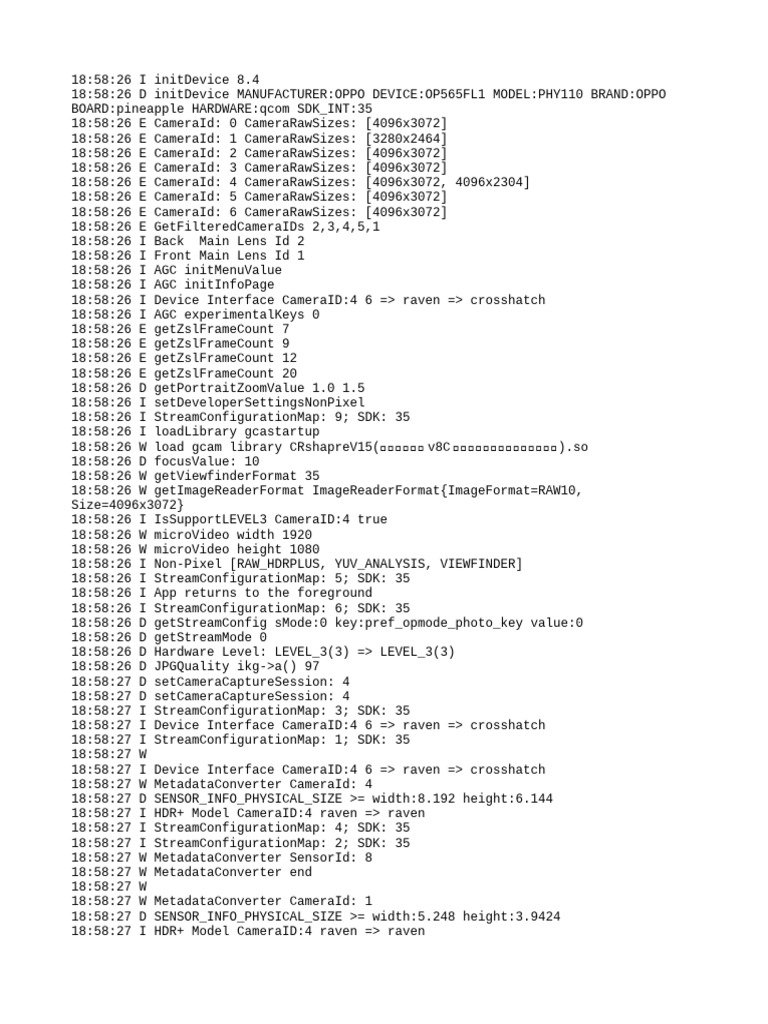OPPO Camera Device Initialization Logs | PDF | Software Development Kit ...