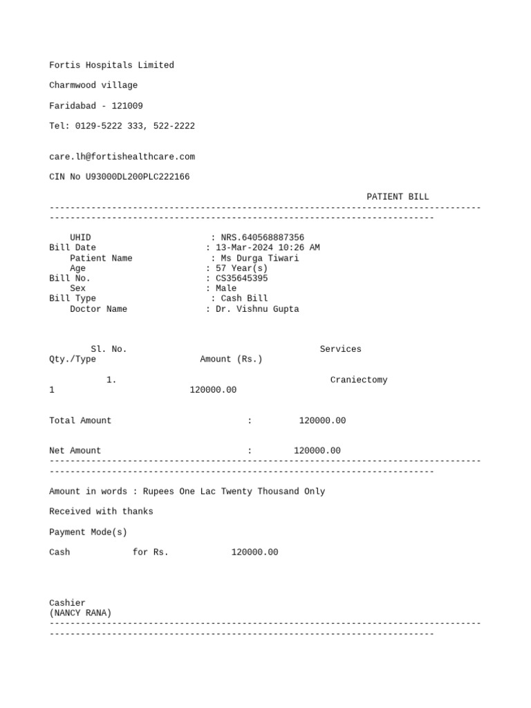 Preventive Health Checkup Receipt 2 | PDF