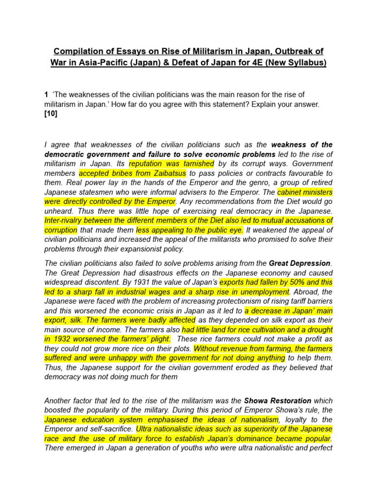 Militarism's Role in Japan's WWII Outbreak | PDF | Empire Of Japan ...