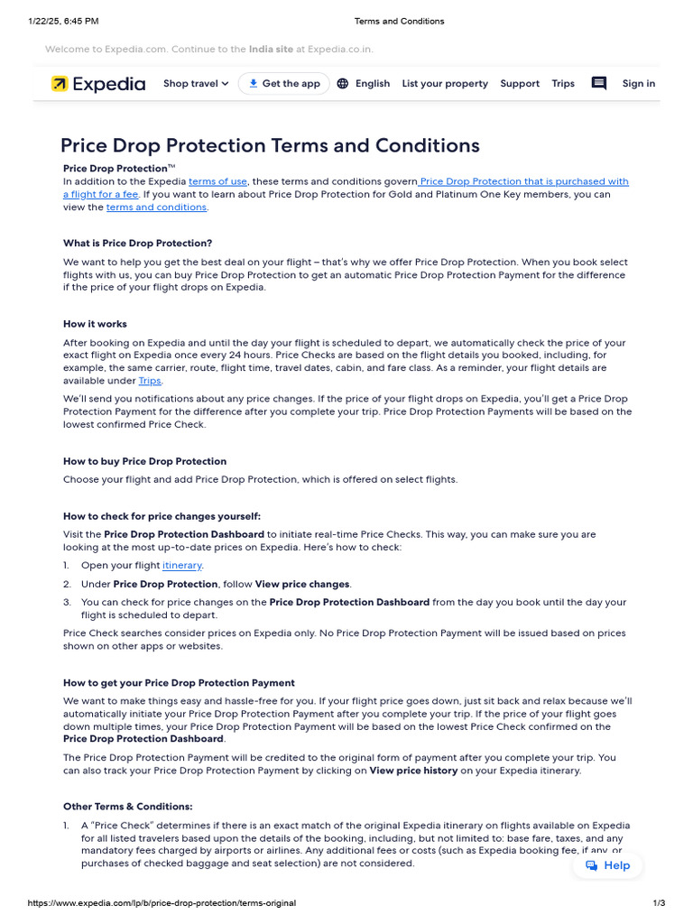 Price Drop - Expedia - Terms and Conditions | PDF | Prices | Fee